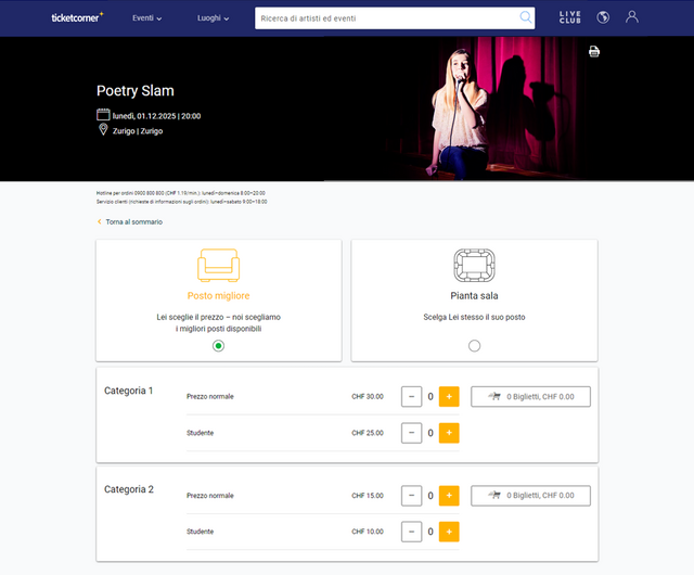 Vendita di biglietti con Ticketcorner.Light